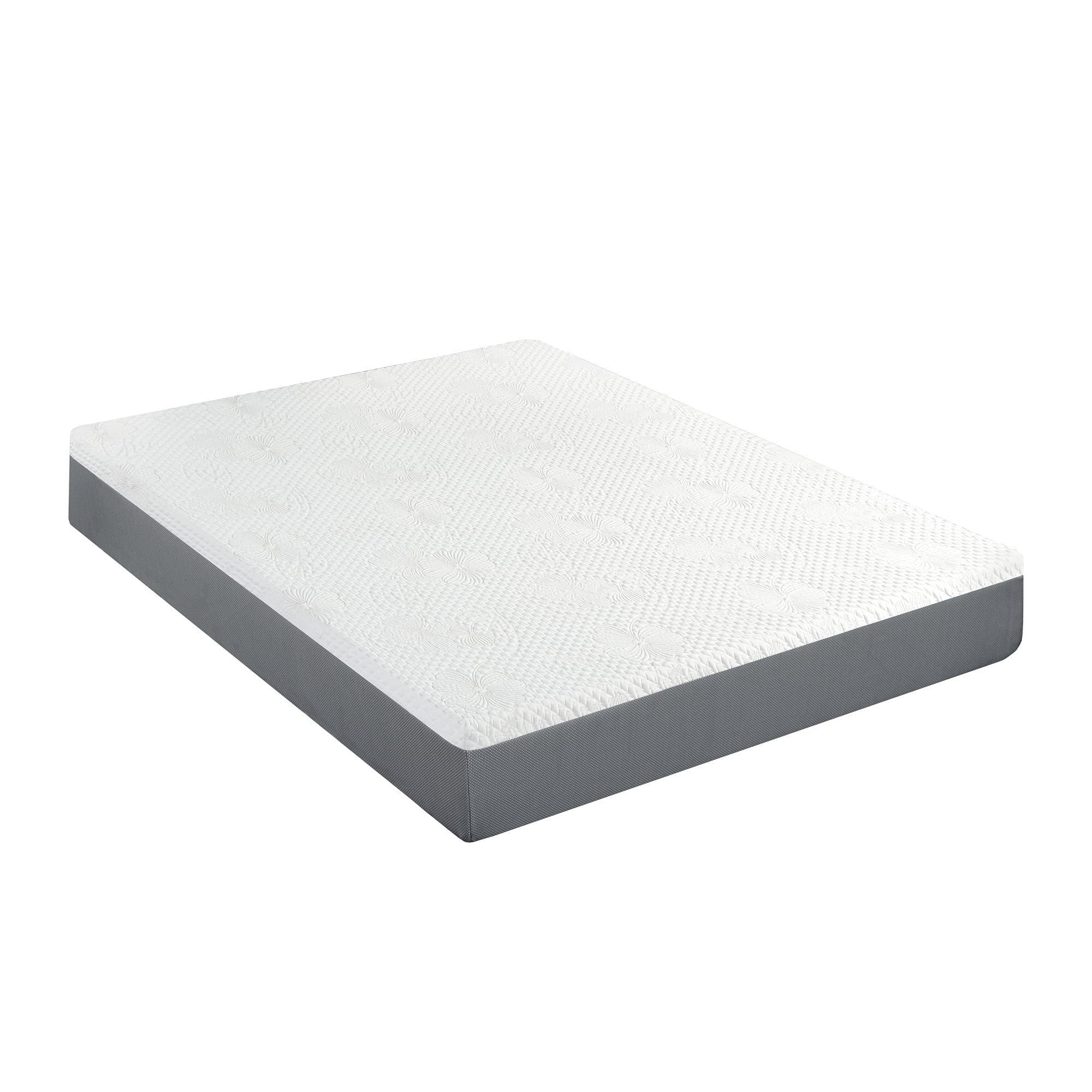 Olee Sleep 10 Inch Ventilated Gel Infused Memory Foam Mattress, CertiPUR-US® Certified, Gray, Twin