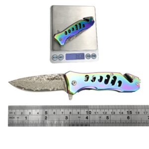 ALBATROSS EDC Cool Tactical Folding Pocket Knife with Modern Damascus Steel Blade, SpeedSafe Spring Assisted Opening Knifes with Liner Lock,Pocketclip,Glass Breaker,Seatbelt Cutter, Gifts Box (Multi)