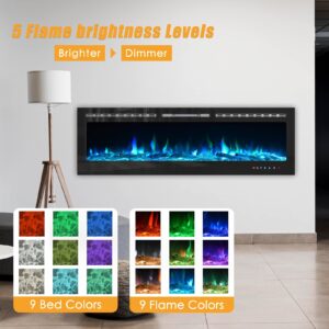 CharaVector Electric Fireplaces Recessed Wall Mounted Fireplace Insert 70 Inch Wide Heater LED Fire Place Remote Control & Touch Screen