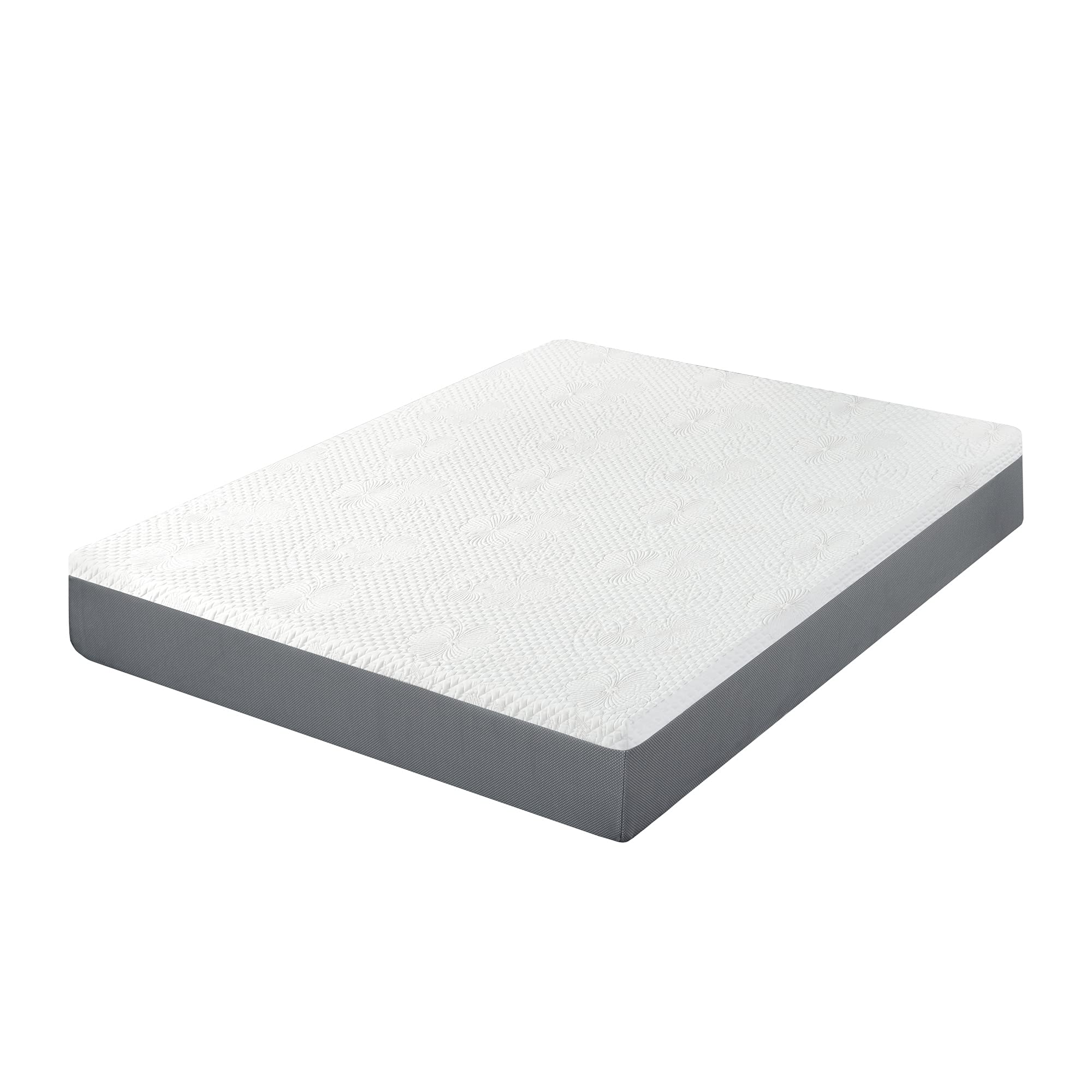 Olee Sleep 10 Inch Ventilated Gel Infused Memory Foam Mattress, CertiPUR-US® Certified, Gray, Twin