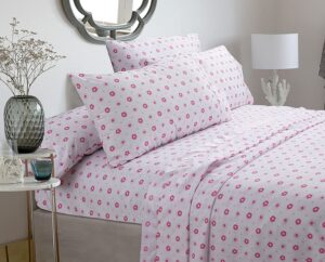 cozy line home fashions floral peace & love flower polka dot pink & white polyester bedding girl sheet set queen (fitted sheet w/deep pocket, flat sheet, pillow cases)