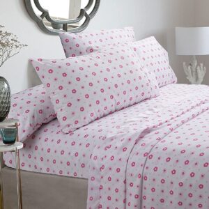 Cozy Line Home Fashions Floral Peace & Love Flower Polka Dot Pink & White Polyester Bedding Girl Sheet Set Queen (Fitted Sheet w/Deep Pocket, Flat Sheet, Pillow Cases)