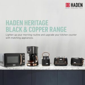 Haden Heritage 4 Slice Wide Slot Stainless Steel Toaster with Adjustable Browning Control & Non-Slip Feet, Black & Copper