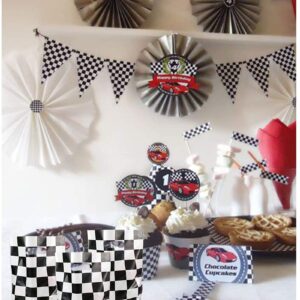 LYT 30 PCS Black and White Checkered Racecar Gift Bags Birthday Party Supplies for Kids Race Car Theme Party Gift Bags