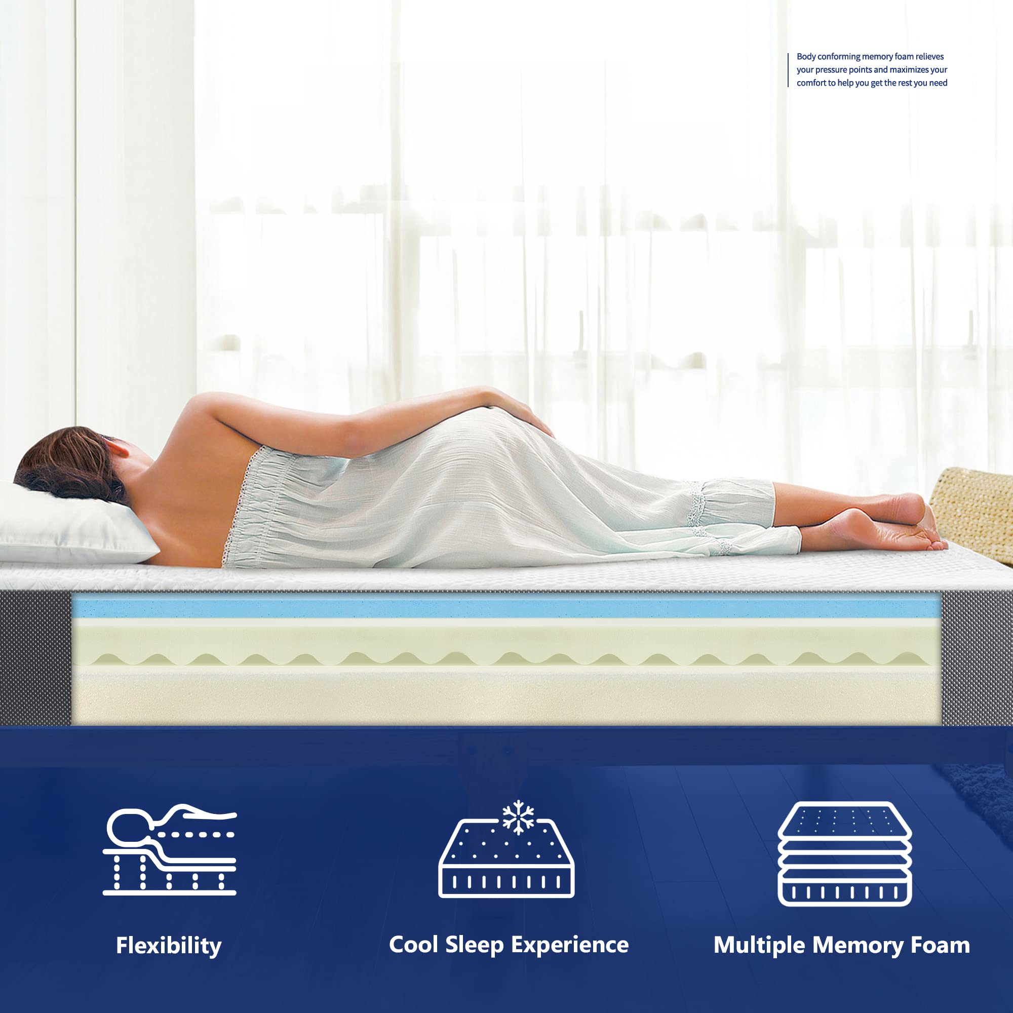 Olee Sleep 8 Inch Ventilated Gel Infused Memory Foam Mattress, CertiPUR-US® Certified, Gray, Full