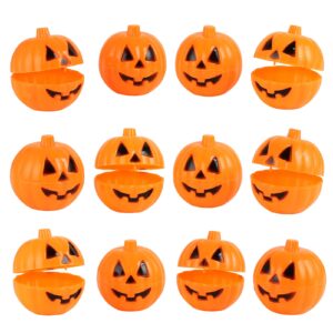 kesote plastic pumpkins for candy small toys, fillable orange halloween pumpkin eggs candy holder containers for halloween egg hunt treats - pack of 12