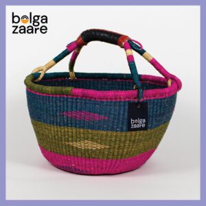 Bolga Zaare Market Basket, Handmade in Ghana Africa by Women Artisans (Colorful, Large) (16"-18" Diameter x 9"-10" H) (1 basket)