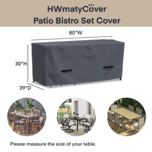 HWmatyCover Patio Bistro Set Cover, Outdoor Bar Set Cover 80 Inch, Heavy Duty Waterproof Patio Bistro Table Cover, All Weather Protection Patio Furniture Cover with Air Vent, 80"W x 39"D x 30"H, Grey