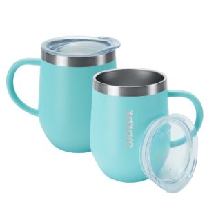 bjpkpk 2 pcs insulated coffee mug, 12 oz stainless steel insulated coffee tumbler with lid for hot drinks & cold drinks- turquoise