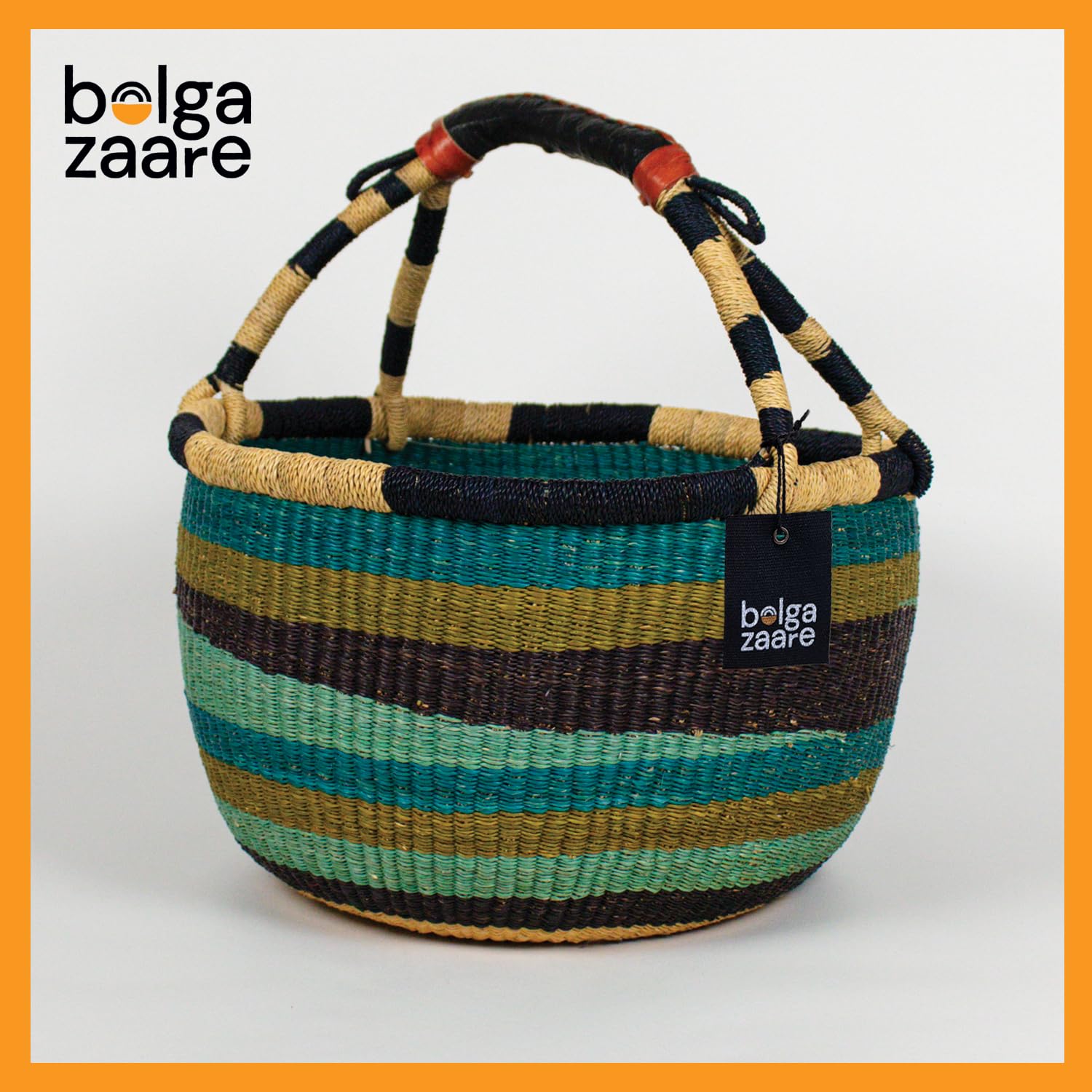 Bolga Zaare Market Basket, Handmade in Ghana Africa by Women Artisans (Colorful, Large) (16"-18" Diameter x 9"-10" H) (1 basket)