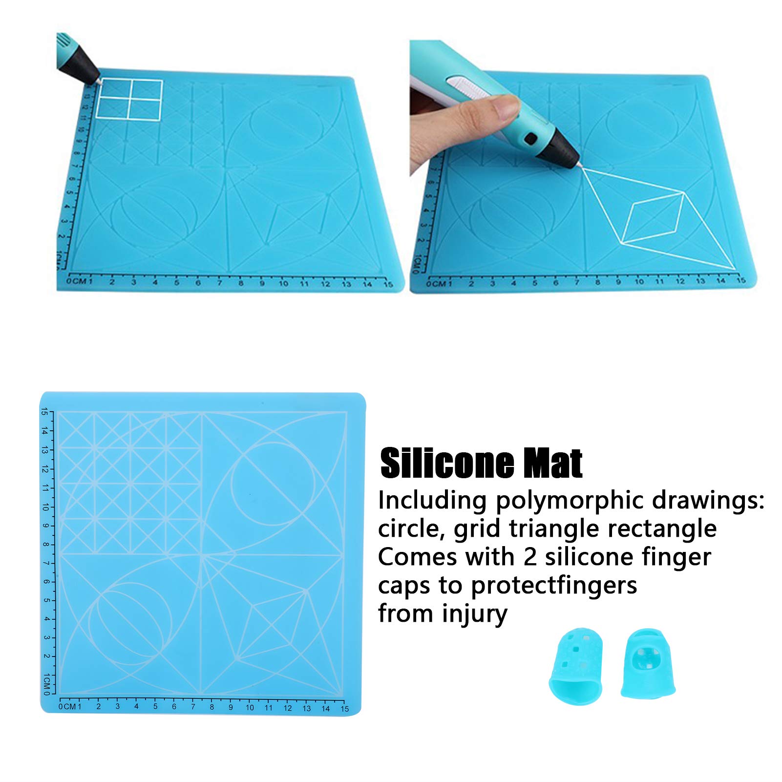 YILUFA 3D Printing Pen Silicone Pad Blue Copy Board Soft Mat Drawing Tool with Finger Caps,Material Silicone,Blue 170mm / 6.7in,