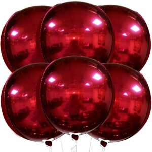 katchon, big red metallic balloons - 22 inch, pack of 6 | round 4d burgundy foil balloons, christmas balloons | chrome red balloons, red marble balloons for christmas decorations | maroon balloons