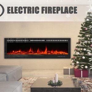 CharaVector Electric Fireplaces Recessed Wall Mounted Fireplace Insert 70 Inch Wide Heater LED Fire Place Remote Control & Touch Screen