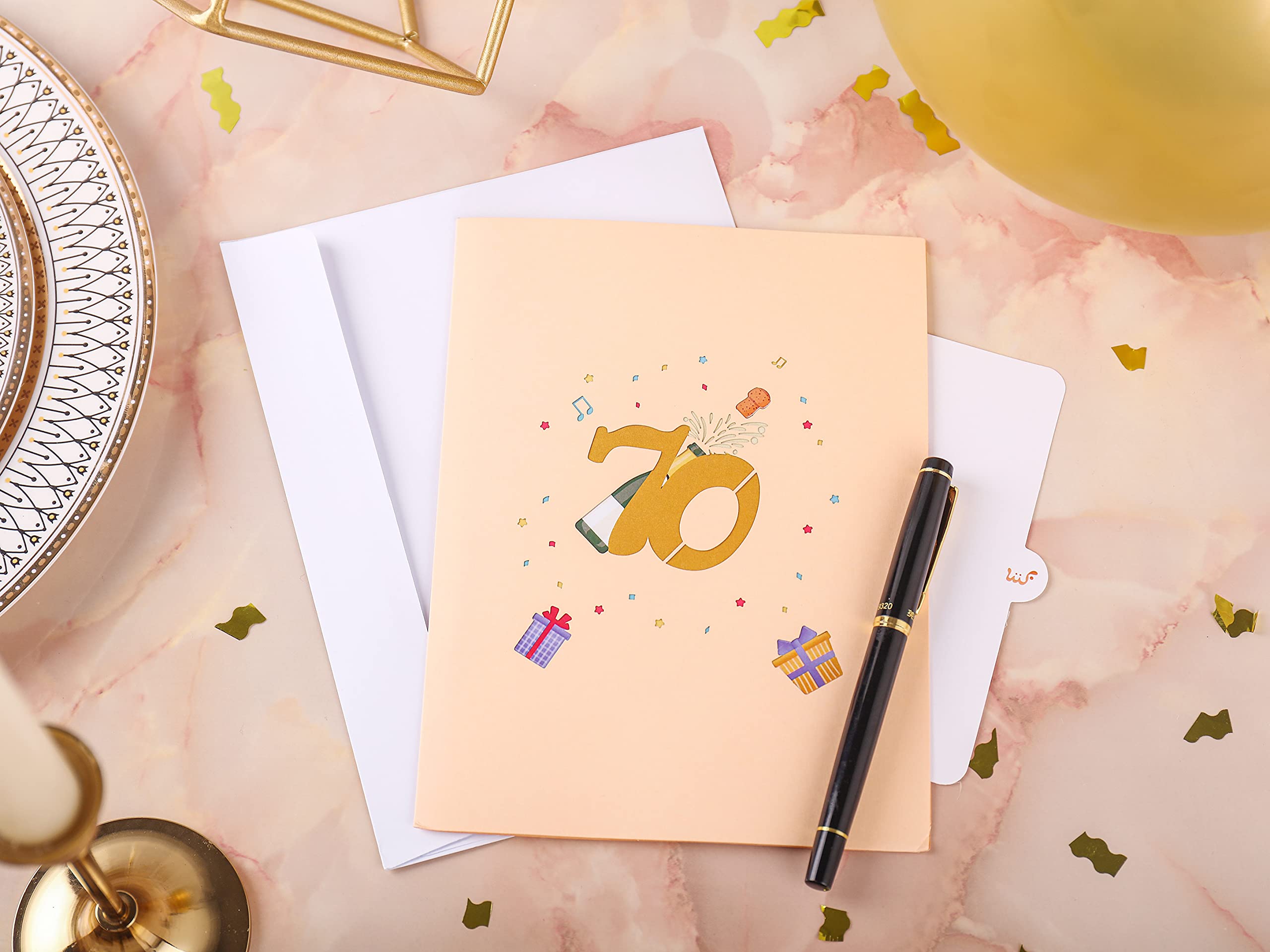 Liif Happy 70th Birthday Pop Up Card, 70 Birthday Card For Women, Men, Mom, Dad | Glitter 70 | With Message Note & Envelop | Size 8 x 6 Inch