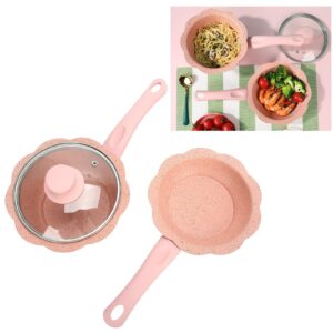 Alvinlite Non-Stick Sauce Pan, Mini Pink Frying Pot Baby Milk Pan Multifunction Cookware Set with Transparent Lid for Kitchen