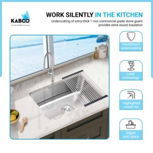 KABCO US607SSGR 30 Inch Stainless Steel Single Bowl Classic Kitchen Sink, Extra Thick 16 Gauge Undermount Rust, Sound and Heatproof Sink with Sink Strainer, Sink Grid and Rolling Up Grid