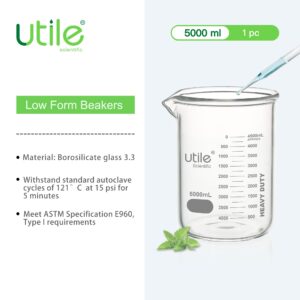 Utile 169.1oz(5000ml) Low Form Glass Beakers, Borosilicate 3.3 Glass with Printed Graduation, 4000.5000.1