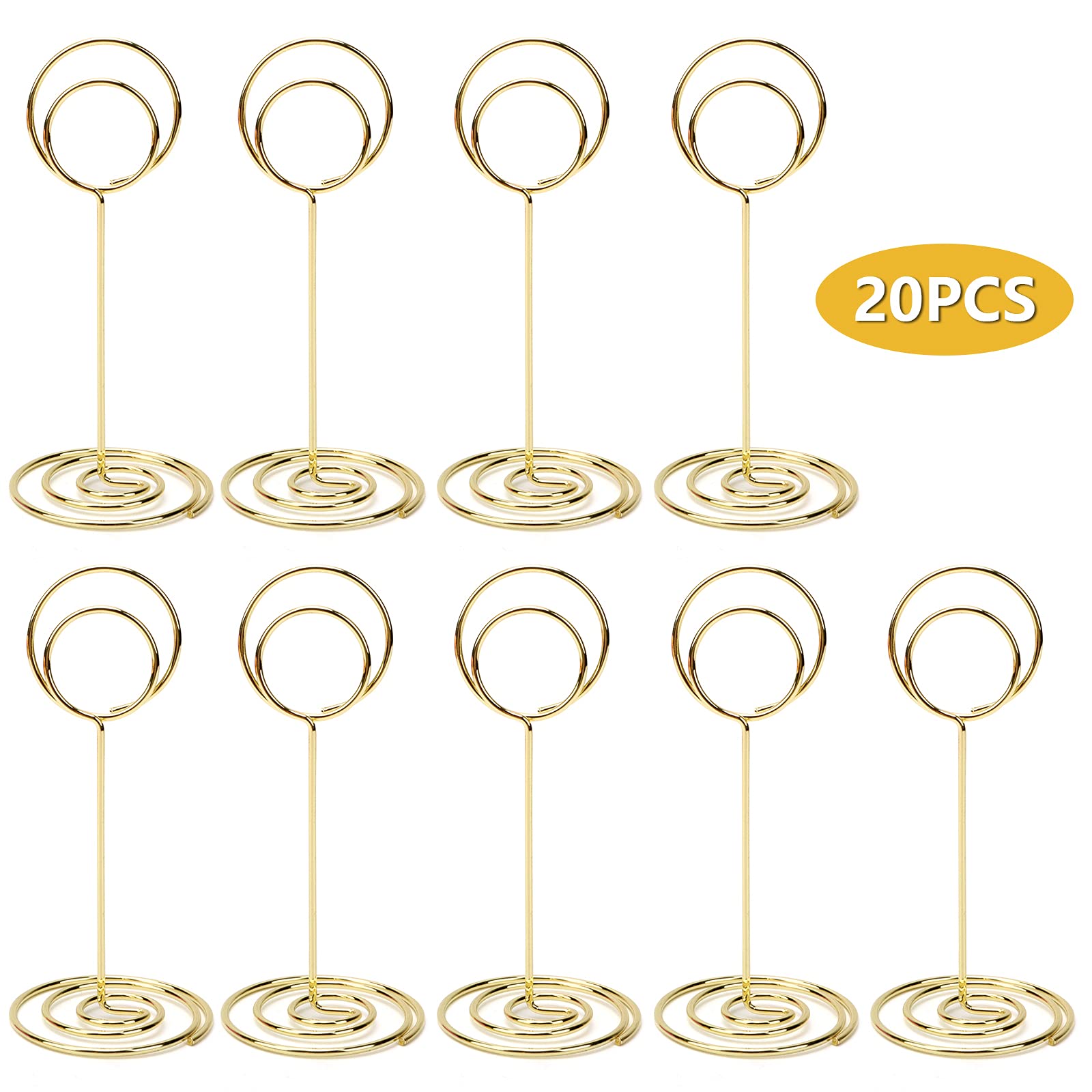 Tentop 20Pcs Place Card Holders Table Number Stand Table Name Cardholder, Photo Holder Sign Stands Display Wedding Decoration Centerpieces for Table, Menu Memo ClipsGold, HMTCH20GL