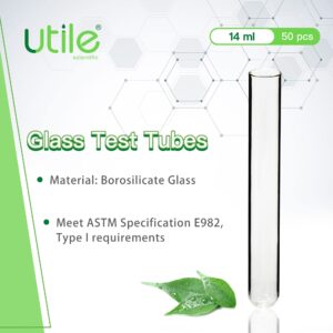 Utile 50pcs of Plain Cylindrical Glass Test Tubes, Vol.14ml, 16x125mm, Medium Borosilicate Glass Material, 4004.0129.50