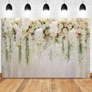 YQ 7x5ft White Rose Floral Photography Backdrops Bridal Shower Wedding Flowers Wall Decoration Photo Background Girl Woman Birthday Party Banner Baby Shower Cake Table Decor Studio Props Booth