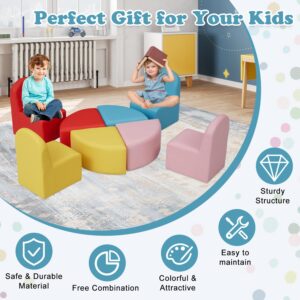 KINBOR BABY Kids Modular Flexible Seating Set Children's Area Sofa Soft Stool Cartoon Leather Chair for Toddlers Soft Foam Play 8 PCs Kids sectional Sofa Chair for Classroom Kindergarten Library