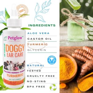 PetGlow Dog Ear Cleaner Infection for Yeast with Turmeric. Natural Ear Therapy eliminates Painful Ear infections, Odor, Wax, and Stops Chronic Ear Itch.