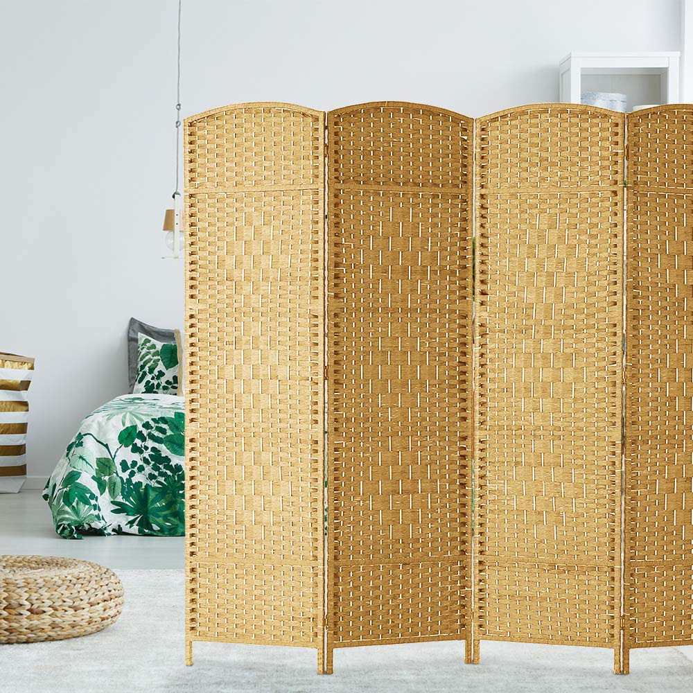 Corelax Room dividers 6 ft. Tall-20 Wide Freestanding Privacy Screen with Diamond Woven Fiber, Foldable Panel Partition Wall Divider, Double-Hinged Room Dividers(Yellow, 6 Panel)