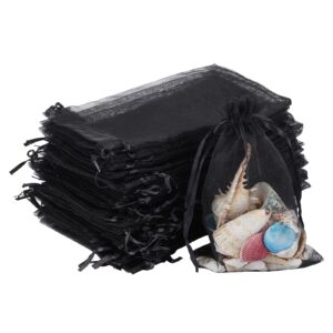 acdesign 200pcs jewelry bags drawstring 4"x6" black organza bags mesh gift bags for candy jewelry makeup pouches