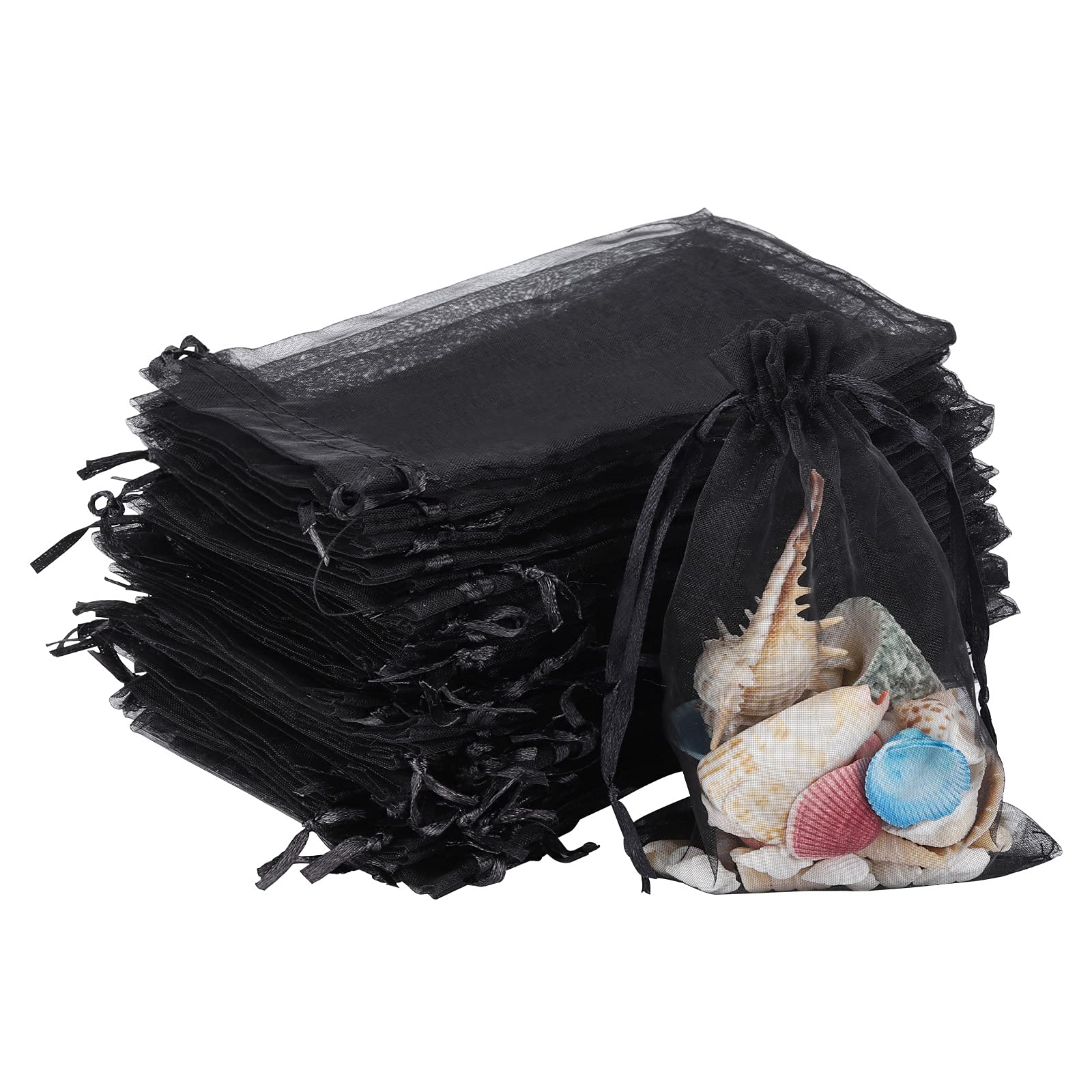 acDesign 200Pcs Jewelry Bags Drawstring 4"x6" Black Organza Bags Mesh Gift Bags for Candy Jewelry Makeup Pouches