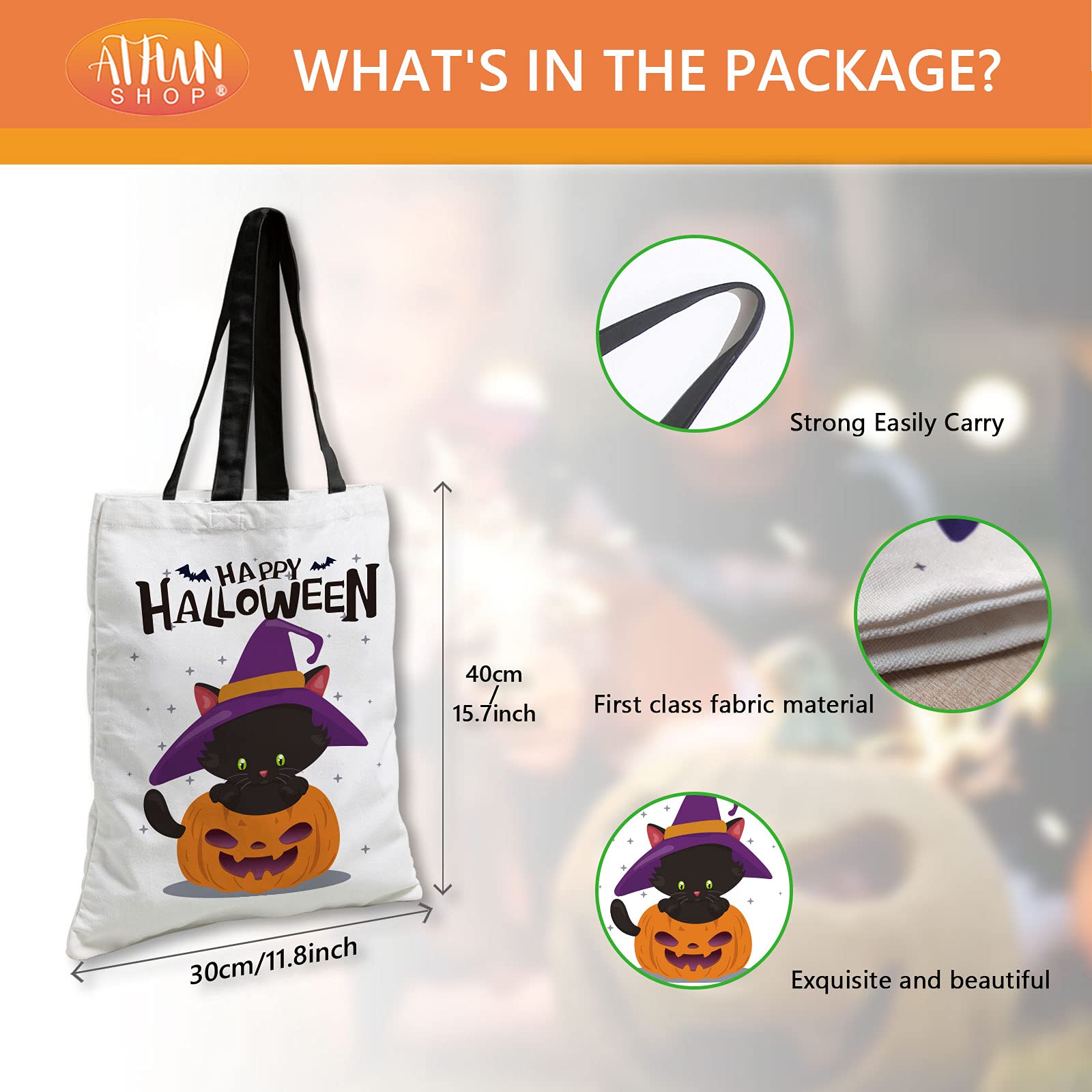 Halloween Tote Bag 3 Pack Trick or Treat Bag Pumpkin Candy Canvas Bags 15.7 X 11.8" Reusable Large Halloween Treat Bag for Children for Halloween Candy Party Favor Gift Goodie Bag for Halloween Party