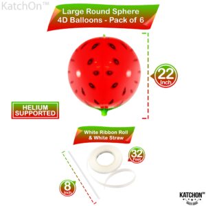 KatchOn, Watermelon Balloons for Watermelon Decorations - Big 22 Inch, Pack of 6 | 360 Degree 4D Watermelon Balloon for Watermelon Party Supplies | One In A Melon Party Decorations, Summerween Party