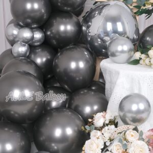 AULE Black Metallic Balloons 12 inch 50 Pcs Black Latex Balloons Chrome Helium Shiny Thicken Balloon Perfect Party Decoration for Happy Birthday Bridal Shower Graduation