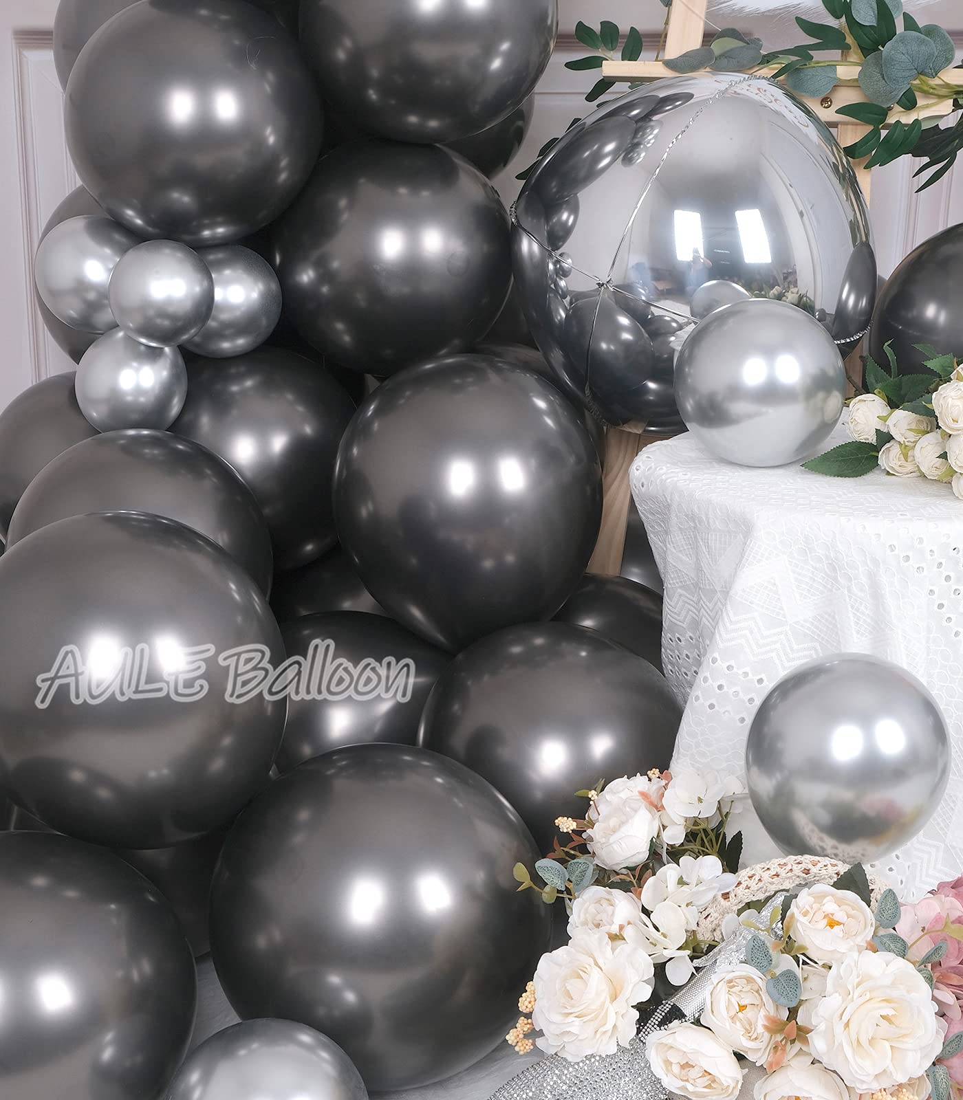 AULE Black Metallic Balloons 12 inch 50 Pcs Black Latex Balloons Chrome Helium Shiny Thicken Balloon Perfect Party Decoration for Happy Birthday Bridal Shower Graduation