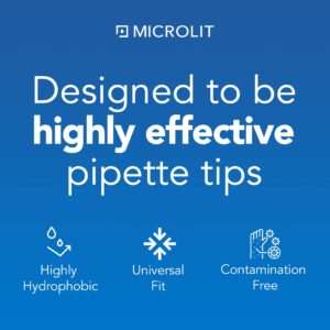 MICROLIT - Micropipette Pipette Tips, Low-Retention and Clean-Release Hydrophobic Transfer Pipettes, Universal Fit Nonpyrogenic 200 ul Plastic Pipette Tips, 960-Count, 1 Pack of 10 Racks