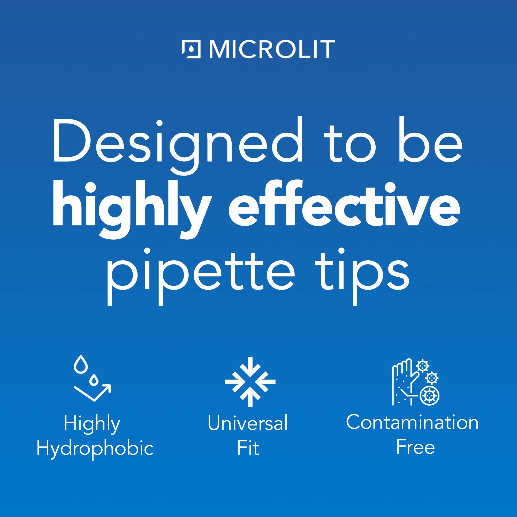 MICROLIT - Micropipette Pipette Tips, Low-Retention and Clean-Release Hydrophobic Transfer Pipettes, Universal Fit Nonpyrogenic 200 ul Plastic Pipette Tips, 960-Count, 1 Pack of 10 Racks