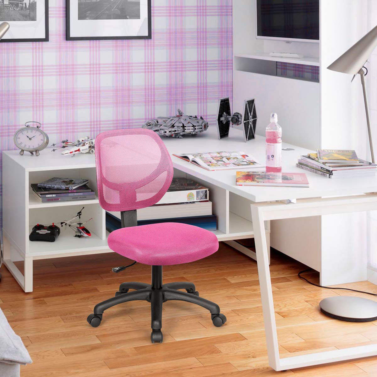 POWERSTONE Small Desk Chair Home Office Chair Armless Adjustable Swivel Ergonomic Office Computer Mesh Chair Low Back Task Chair for Small Spaces Pink