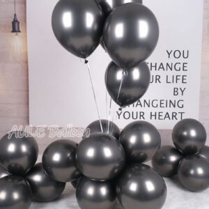 AULE Black Metallic Balloons 12 inch 50 Pcs Black Latex Balloons Chrome Helium Shiny Thicken Balloon Perfect Party Decoration for Happy Birthday Bridal Shower Graduation