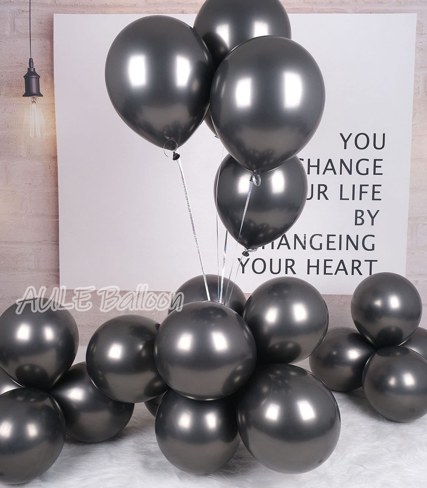 AULE Black Metallic Balloons 12 inch 50 Pcs Black Latex Balloons Chrome Helium Shiny Thicken Balloon Perfect Party Decoration for Happy Birthday Bridal Shower Graduation