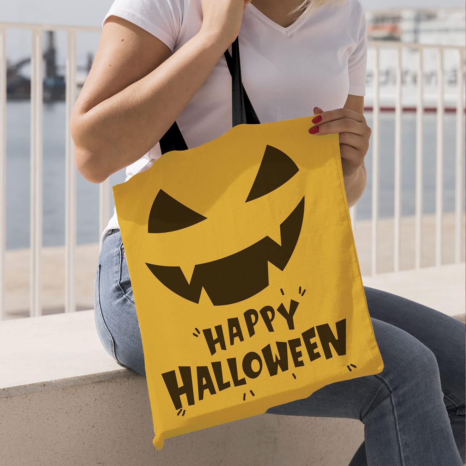 Halloween Tote Bag 3 Pack Trick or Treat Bag Pumpkin Candy Canvas Bags 15.7 X 11.8" Reusable Large Halloween Treat Bag for Children for Halloween Candy Party Favor Gift Goodie Bag for Halloween Party