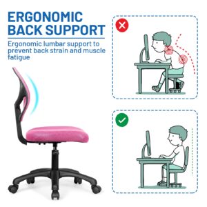 POWERSTONE Small Desk Chair Home Office Chair Armless Adjustable Swivel Ergonomic Office Computer Mesh Chair Low Back Task Chair for Small Spaces Pink