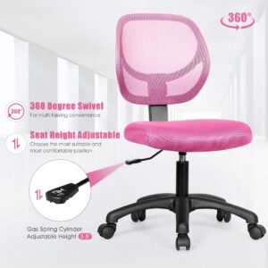 POWERSTONE Small Desk Chair Home Office Chair Armless Adjustable Swivel Ergonomic Office Computer Mesh Chair Low Back Task Chair for Small Spaces Pink