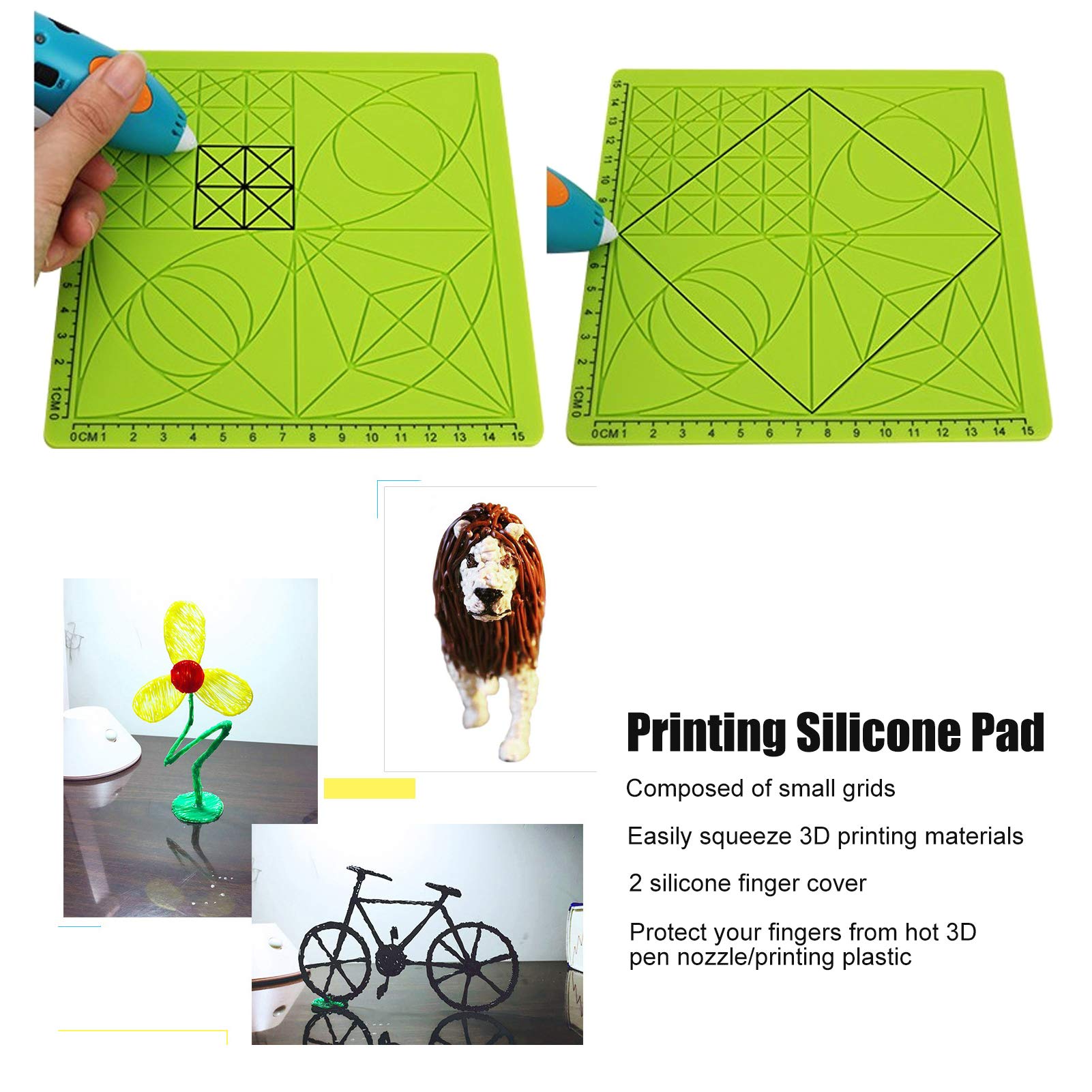 YILUFA 3D Printing Silicone Mat Template Pad Copy Board + 2Pcs Finger Cover Drawing Tools Green Type C,Material Silicone,170 X 170mm / 6.7 X 6.7in,