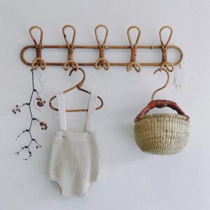 A FEI Rustic Rattan Wall Hooks 3 or 5 Hooks Hanging Coat Rack Storage Rattan Wall Hanger Clothing Hat Towel Hanger