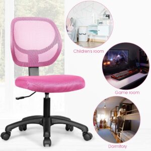 POWERSTONE Small Desk Chair Home Office Chair Armless Adjustable Swivel Ergonomic Office Computer Mesh Chair Low Back Task Chair for Small Spaces Pink