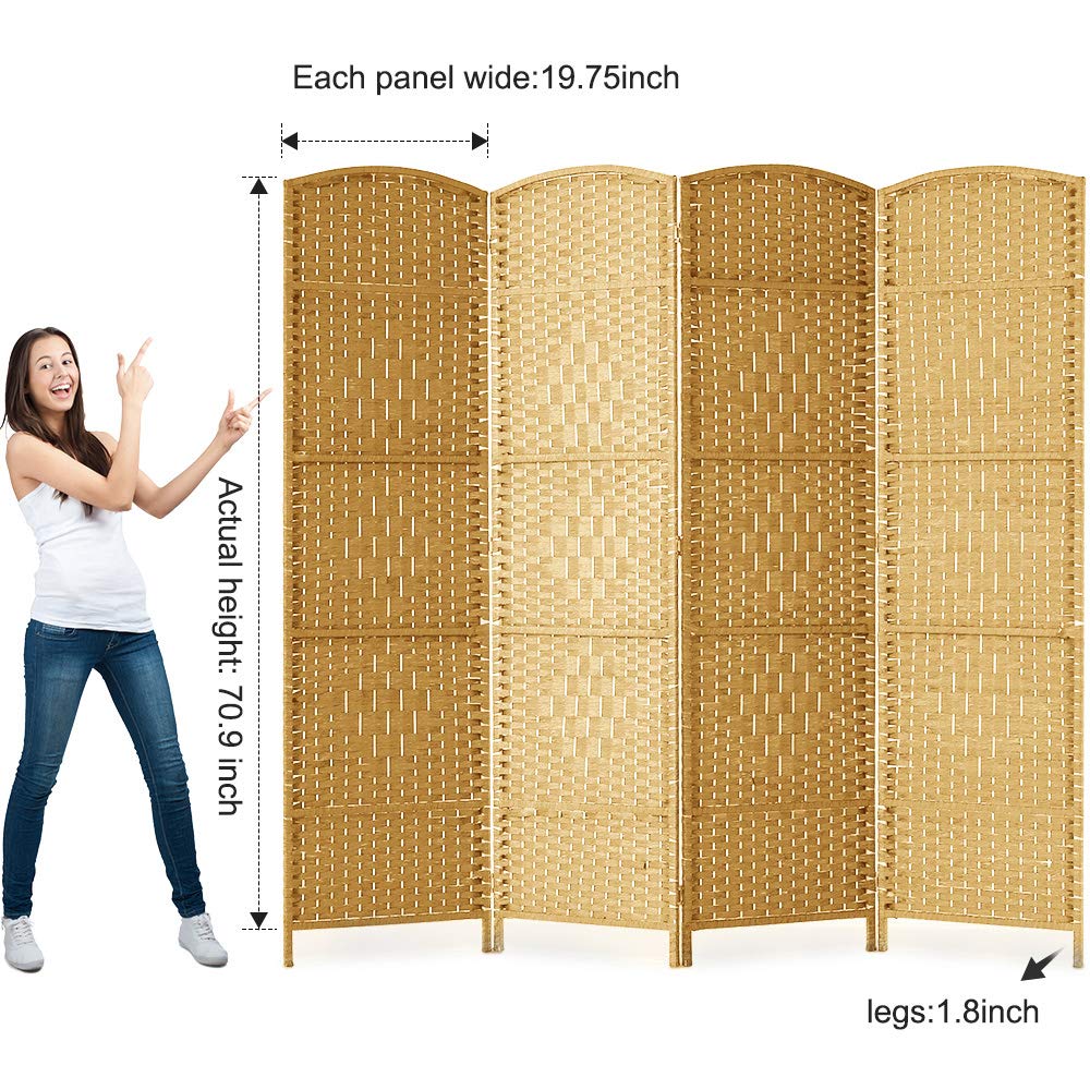 Corelax Room dividers 6 ft. Tall-20 Wide Freestanding Privacy Screen with Diamond Woven Fiber, Foldable Panel Partition Wall Divider, Double-Hinged Room Dividers(Yellow, 6 Panel)