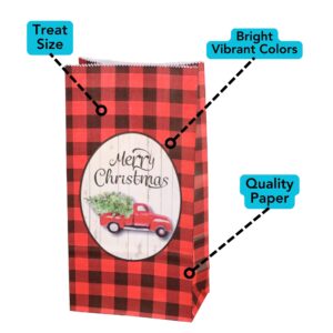 Iconikal Buffalo Plaid with Red Truck Paper Treat Bags, Red, 40-Count Set