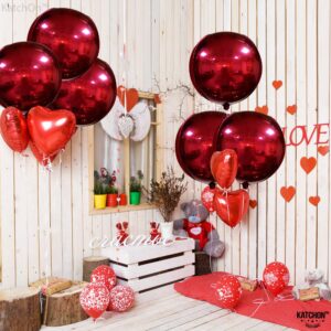 KatchOn, Big Red Metallic Balloons - 22 Inch, Pack of 6 | Round 4D Burgundy Foil Balloons, Christmas Balloons | Chrome Red Balloons, Red Marble Balloons for Christmas Decorations | Maroon Balloons