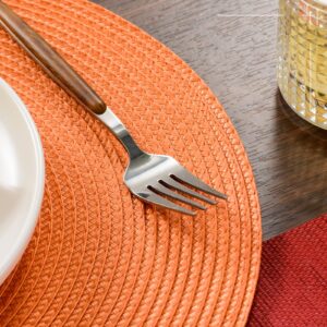 FunWheat Round Braided Placemats Set of 6 Table Mats for Dining Tables Woven Washable Non-Slip Place mats 15 inch for Fall Decor(Orange, 6pcs)