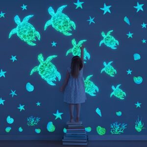 Desert Camel Sea Turtle Wall Decals Stickers Glow in The Dark Vinyl Ocean Under Bathroom Decor for Kids Life Bedroom Nursery Birthday Gifts, Sky Blue