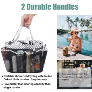 WEHUSE Mesh Shower Caddy Tote with Waterproof Inner Bag, Extra Large Black Portable Shower Caddy for College Dorm Bathroom Camp, 8 Basket Pocket